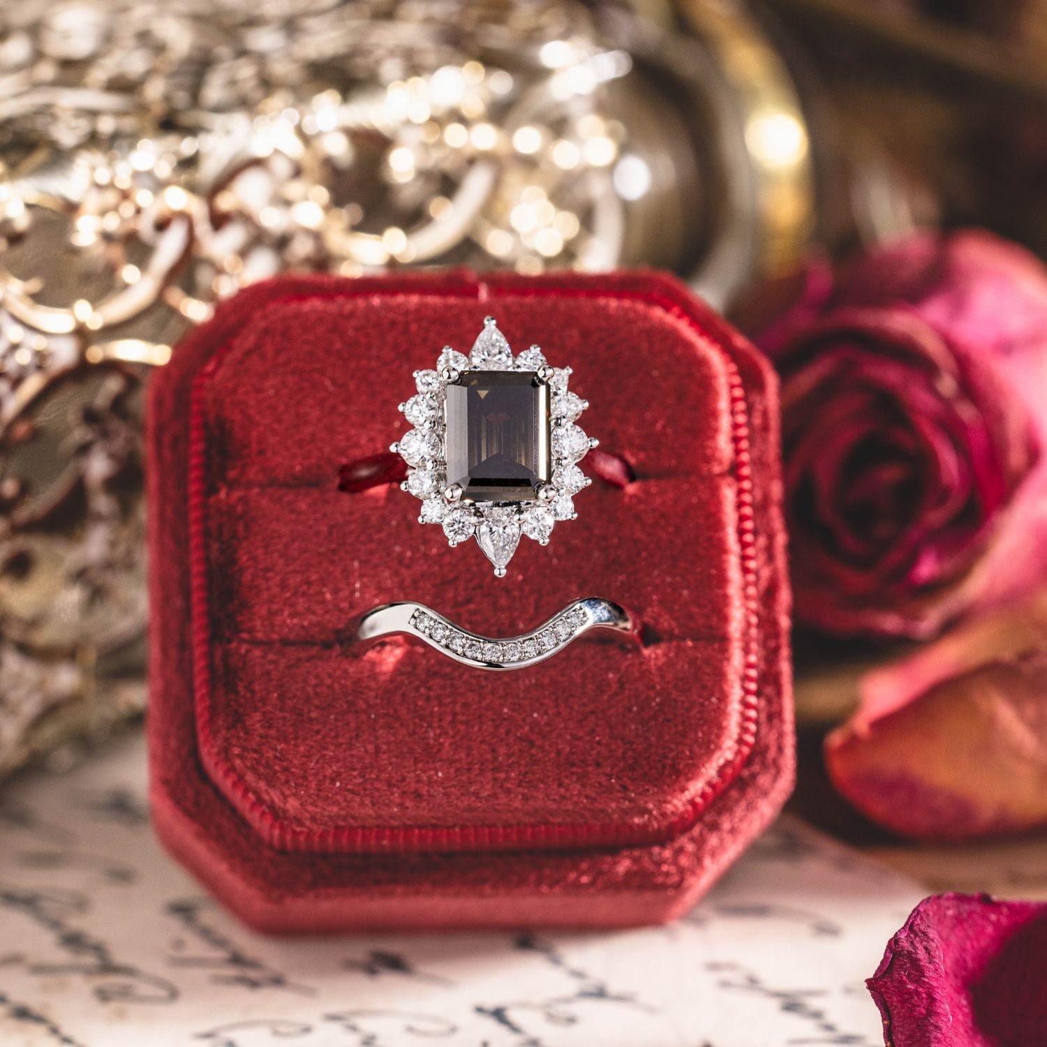 Custom Emerald-Cut Grey Lab-Grown Diamond Engagement Ring in 14K White ...