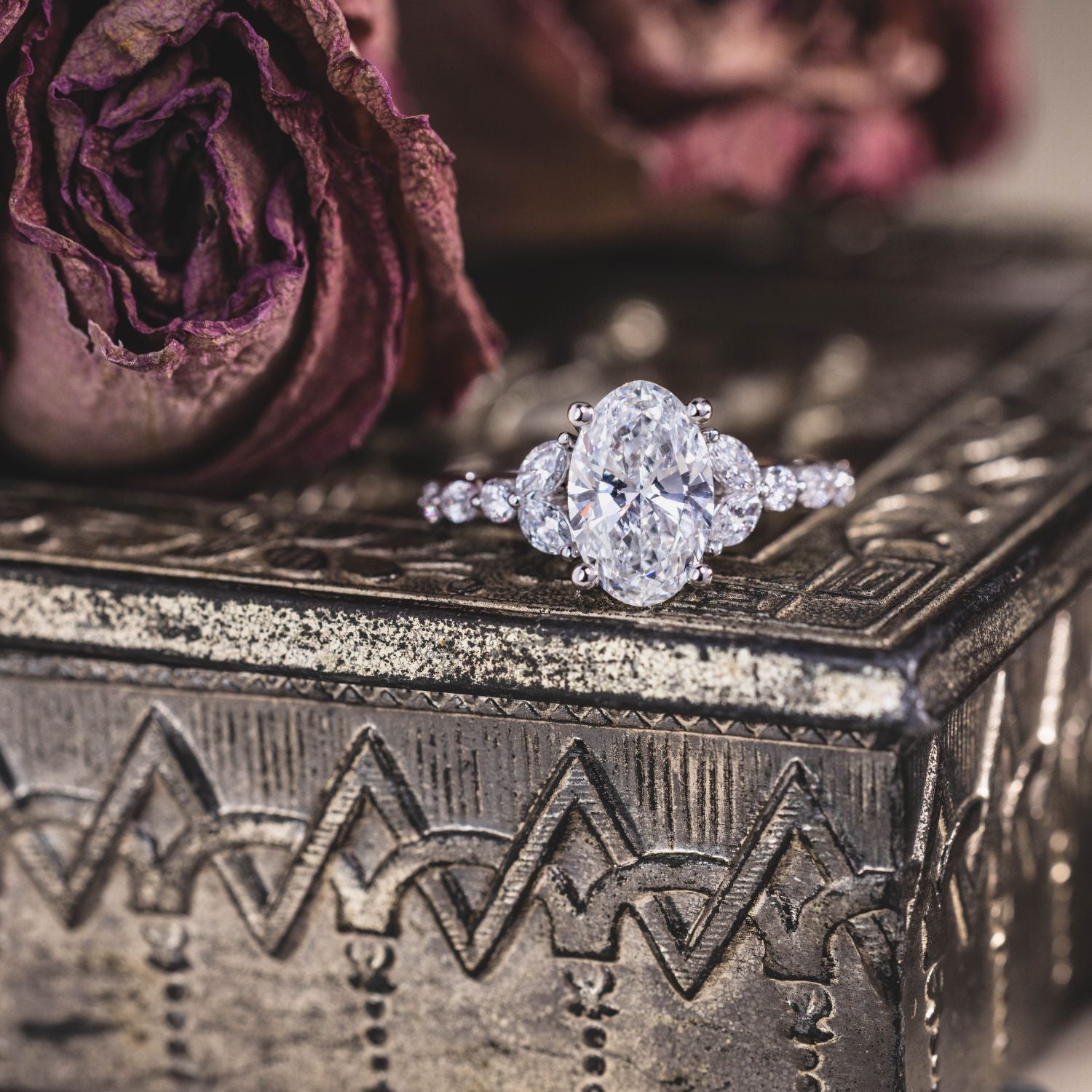 Custom Oval Lab-Grown Diamond Engagement Ring with Hidden Birthstone A ...