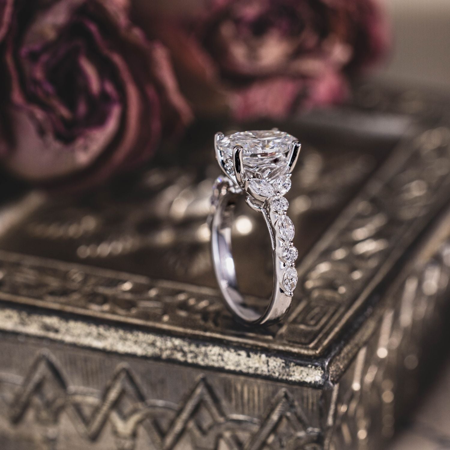 Custom Oval Lab-Grown Diamond Engagement Ring with Hidden Birthstone A ...