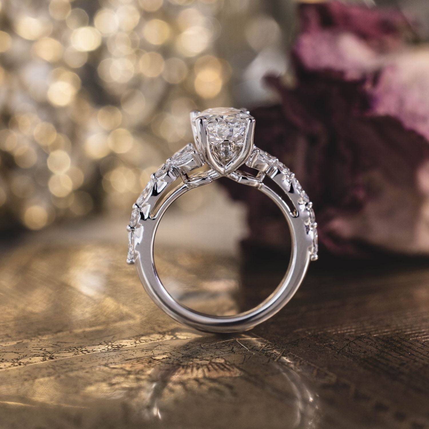 Custom Oval Lab-Grown Diamond Engagement Ring with Hidden Birthstone A ...