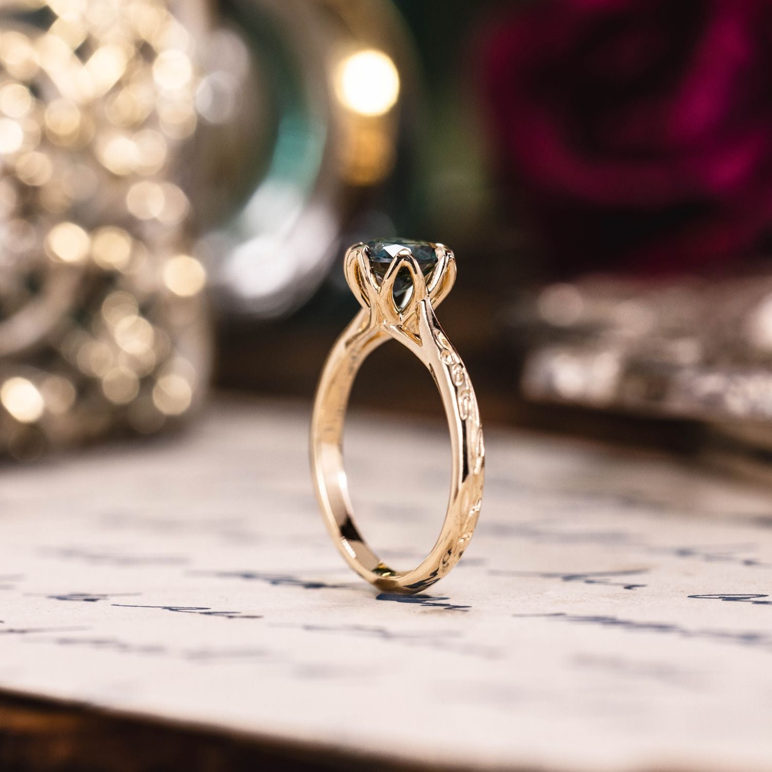 Custom Round Teal Australian Sapphire Engagement Ring in 14K Yellow Go ...