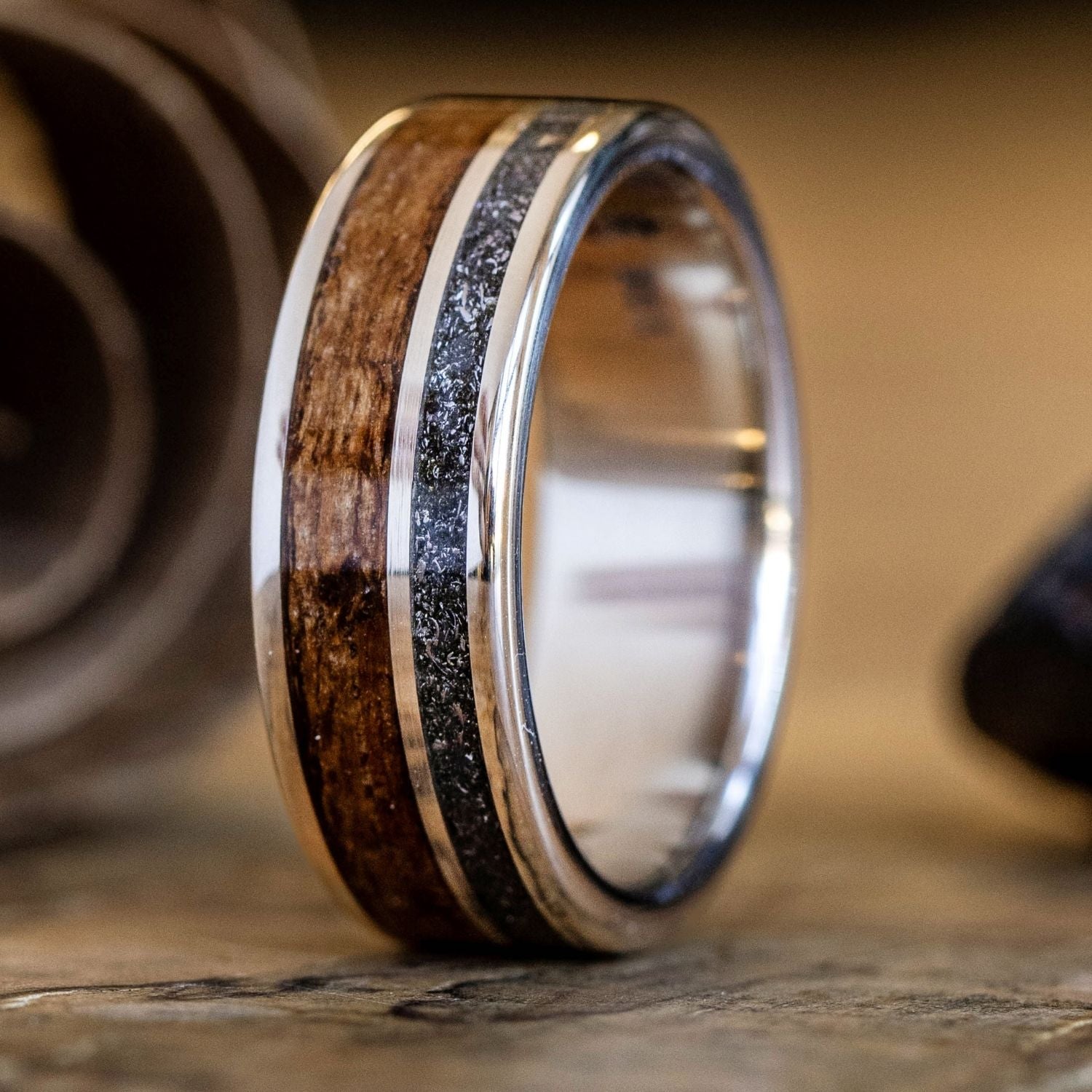 The Expedition | Men's Gold Meteorite Wedding Band with USS North Caro ...