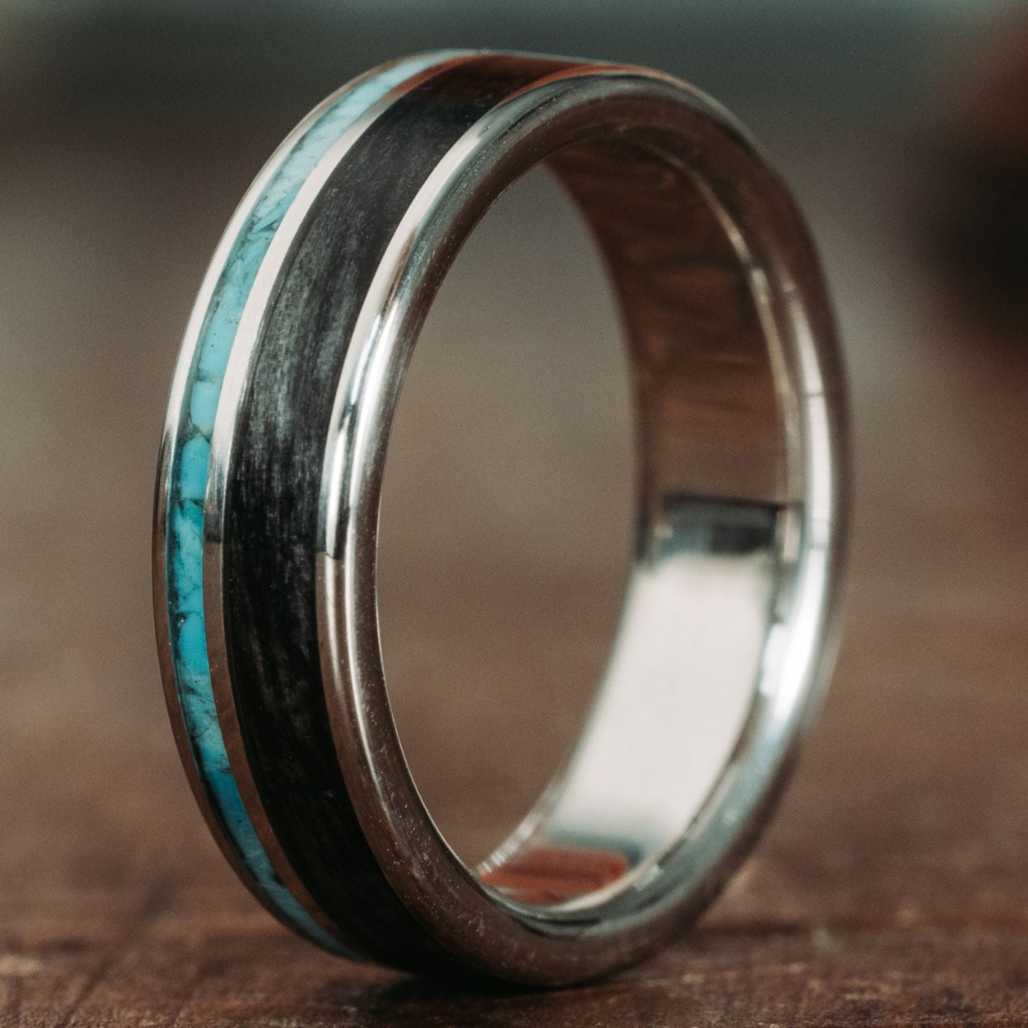 The Spirit of Sonora | Men's Gold Whiskey Barrel Wood & Turquoise Wedd ...