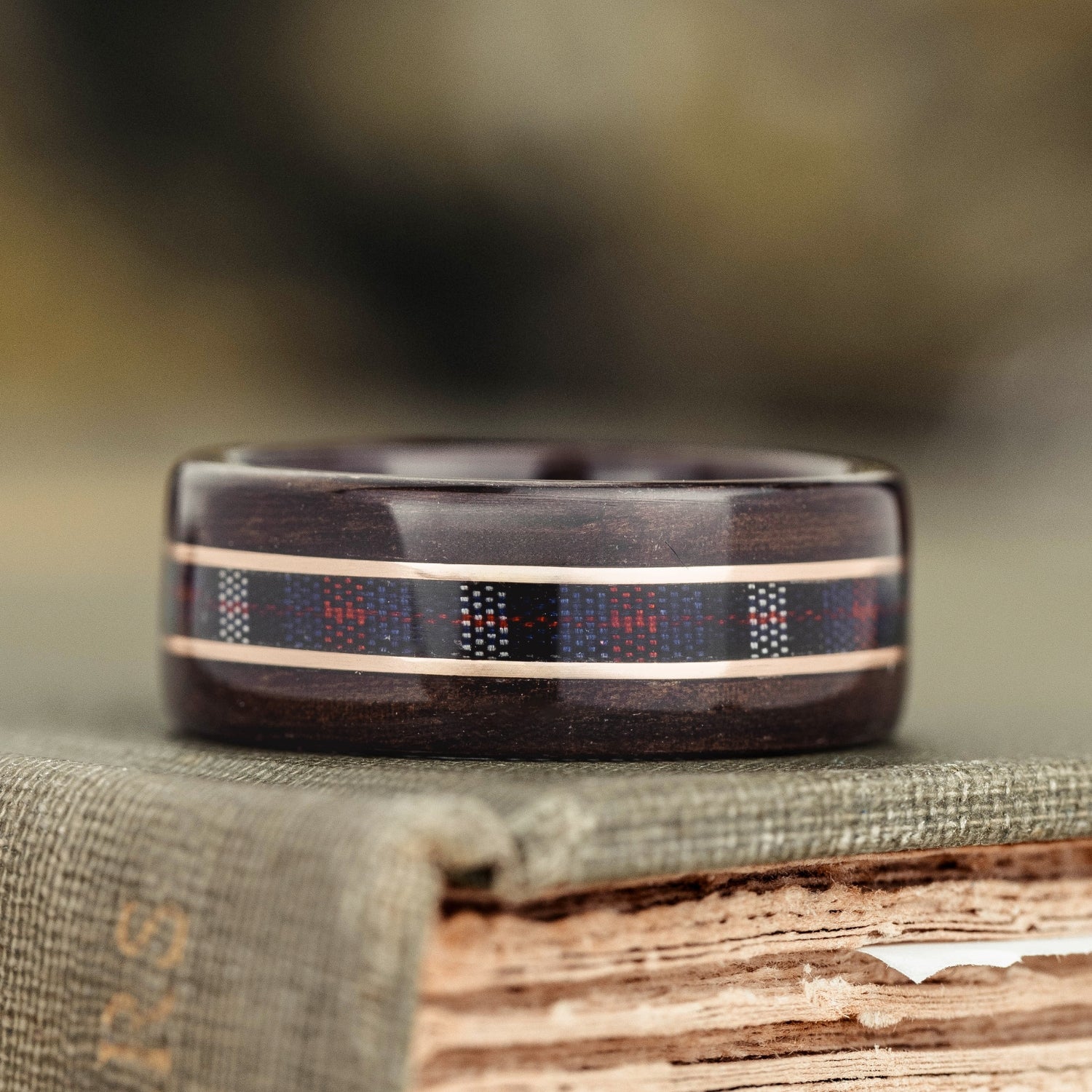 Men's Wood Wedding Band with MacKenzie Tartan Inlay - Rustic & Main ...