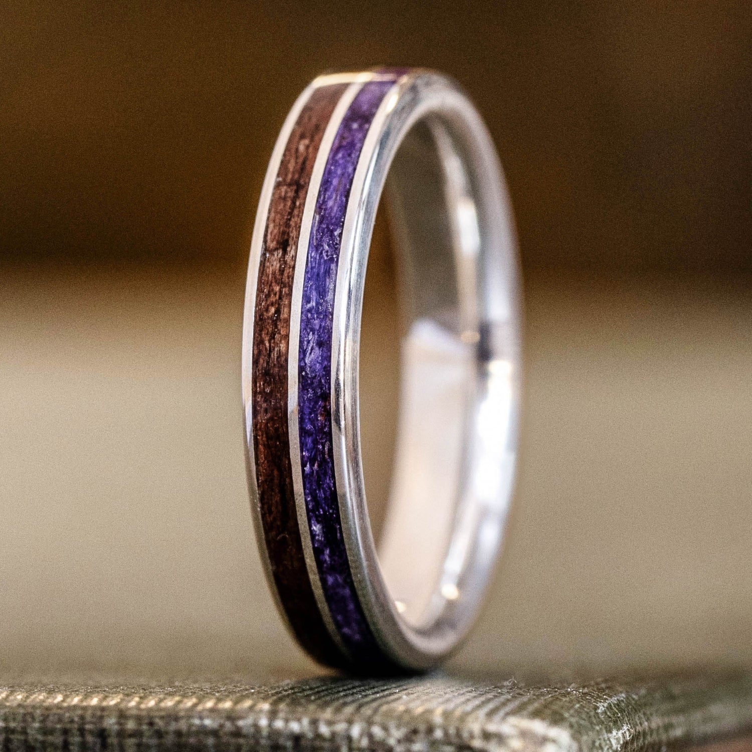 The Maiden | Women's Silver Wedding Band with Walnut Wood & Lavender ...