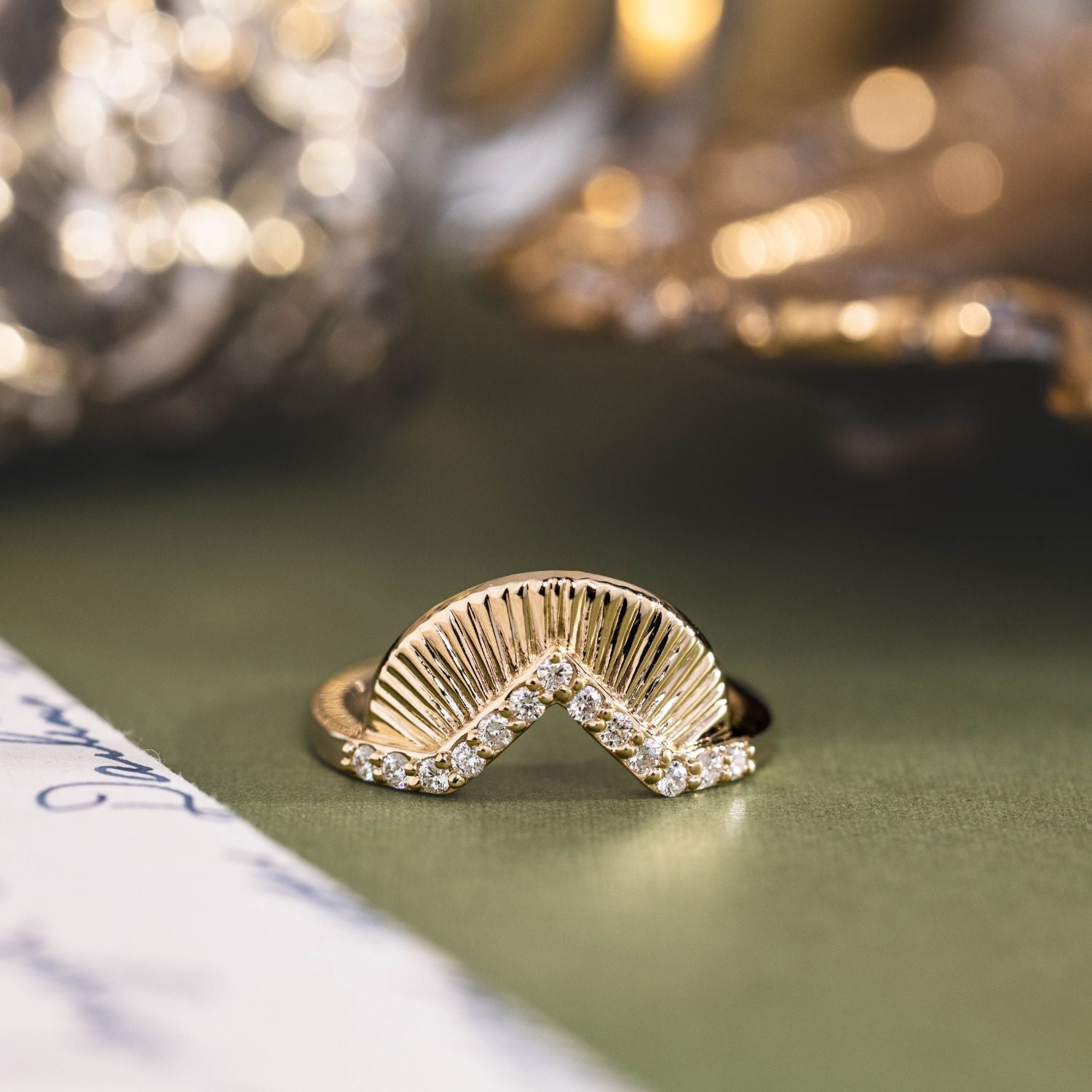 Art Deco Inspired V-Shaped Contour Band with Diamond Accents – Rustic ...