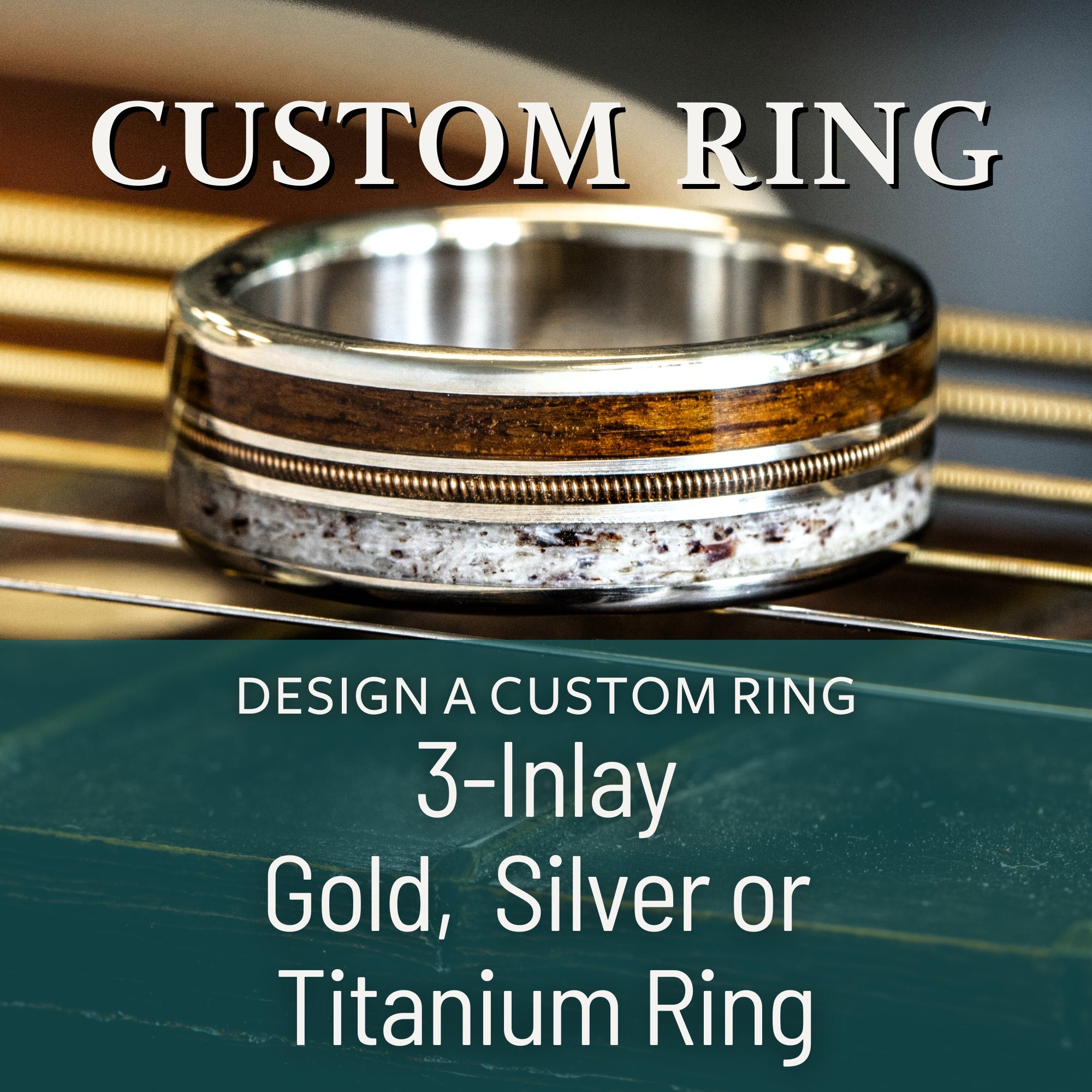 Custom Gold, Silver or Titanium Band - 3-Inlay Ring (Metal Center ...