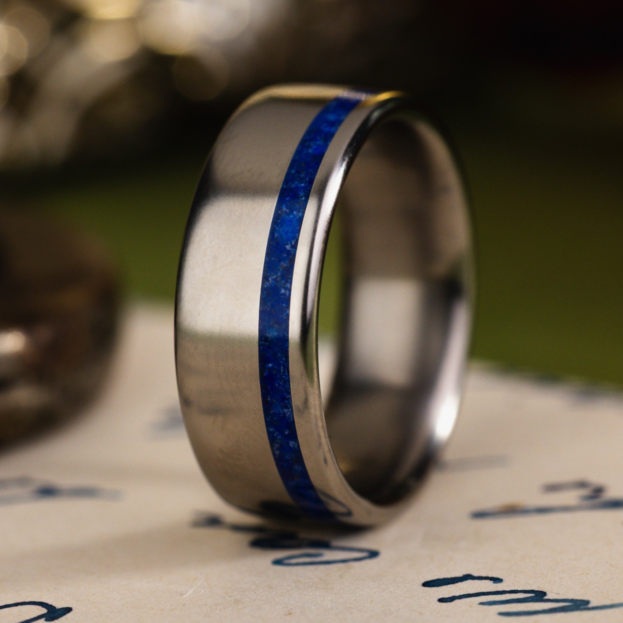 Custom Titanium Wedding Band with Lapis Lazuli - Size 6.75 | 7mm Wide ...