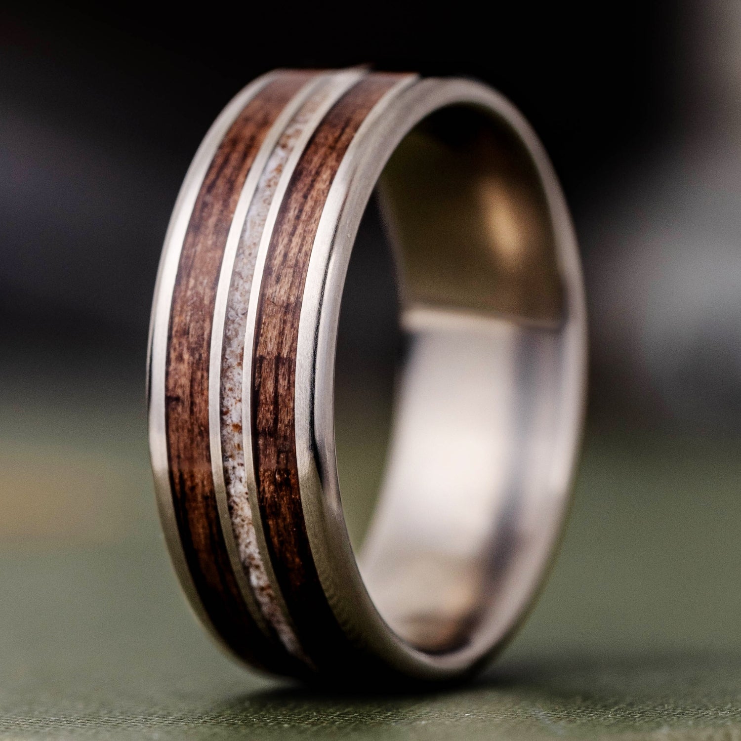 The Stag | Men's Titanium Wedding Band + Antique Walnut Wood & Elk ...