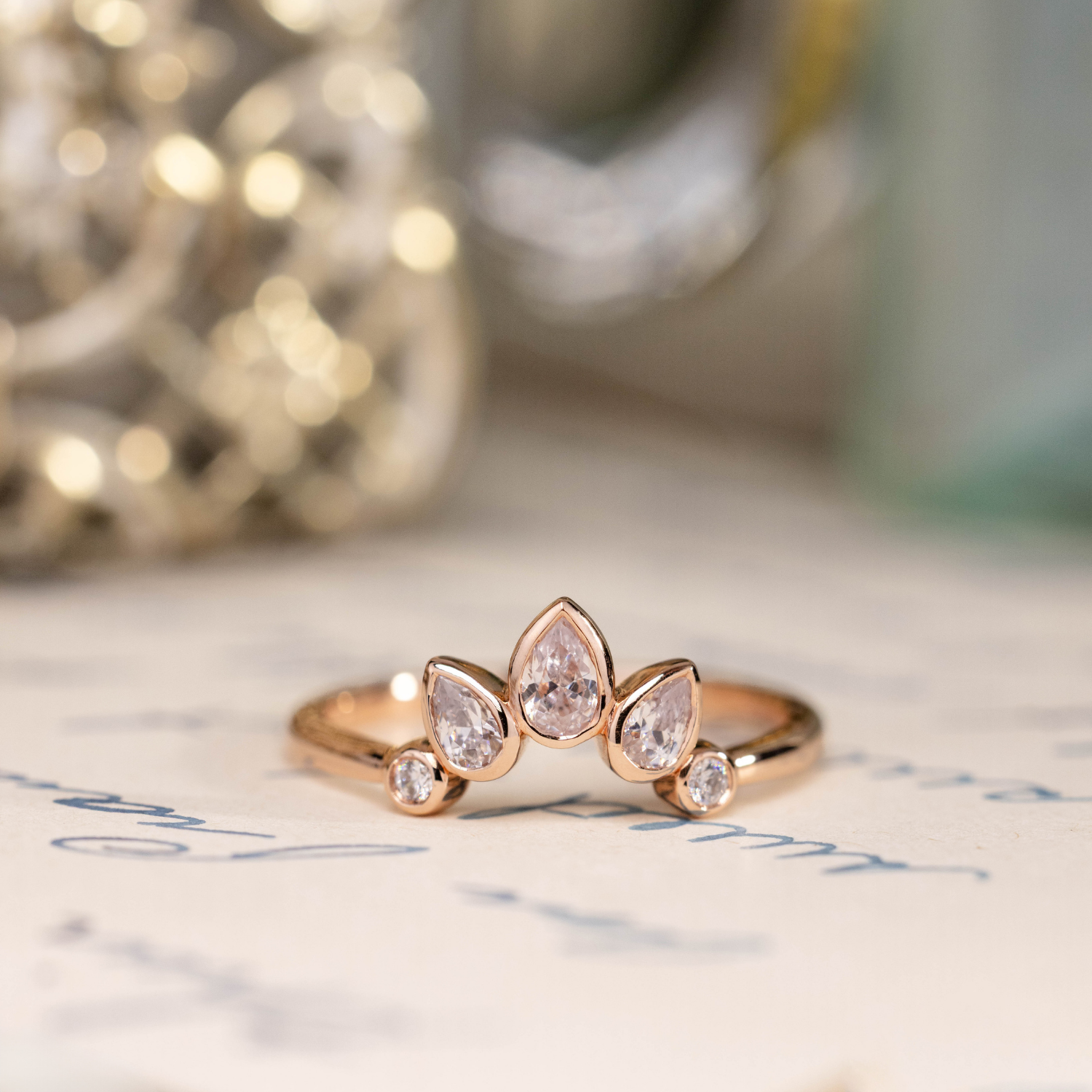 The Flora - Pear-Shaped Diamond Floral-Inspired Contour Band – Rustic ...