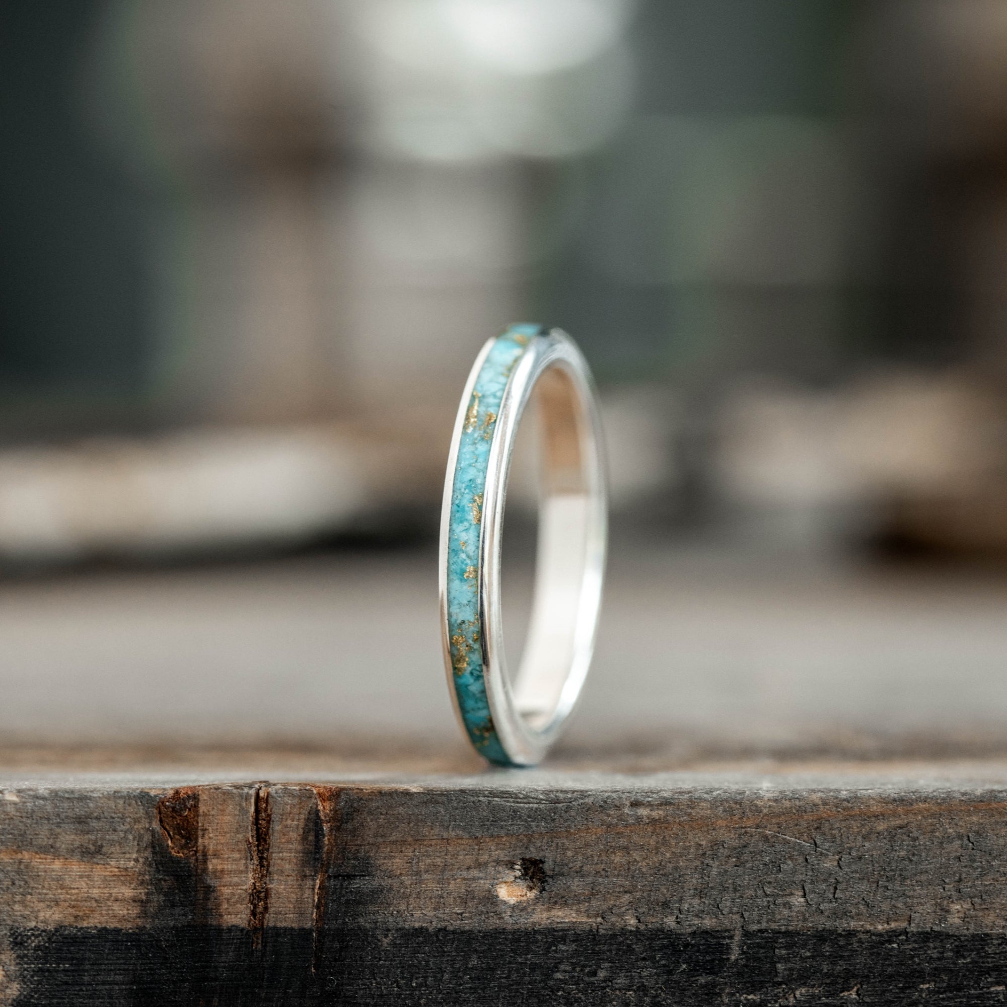 The Phoenix - Women's Sterling Silver & Turquoise Ring + Gold Flakes ...