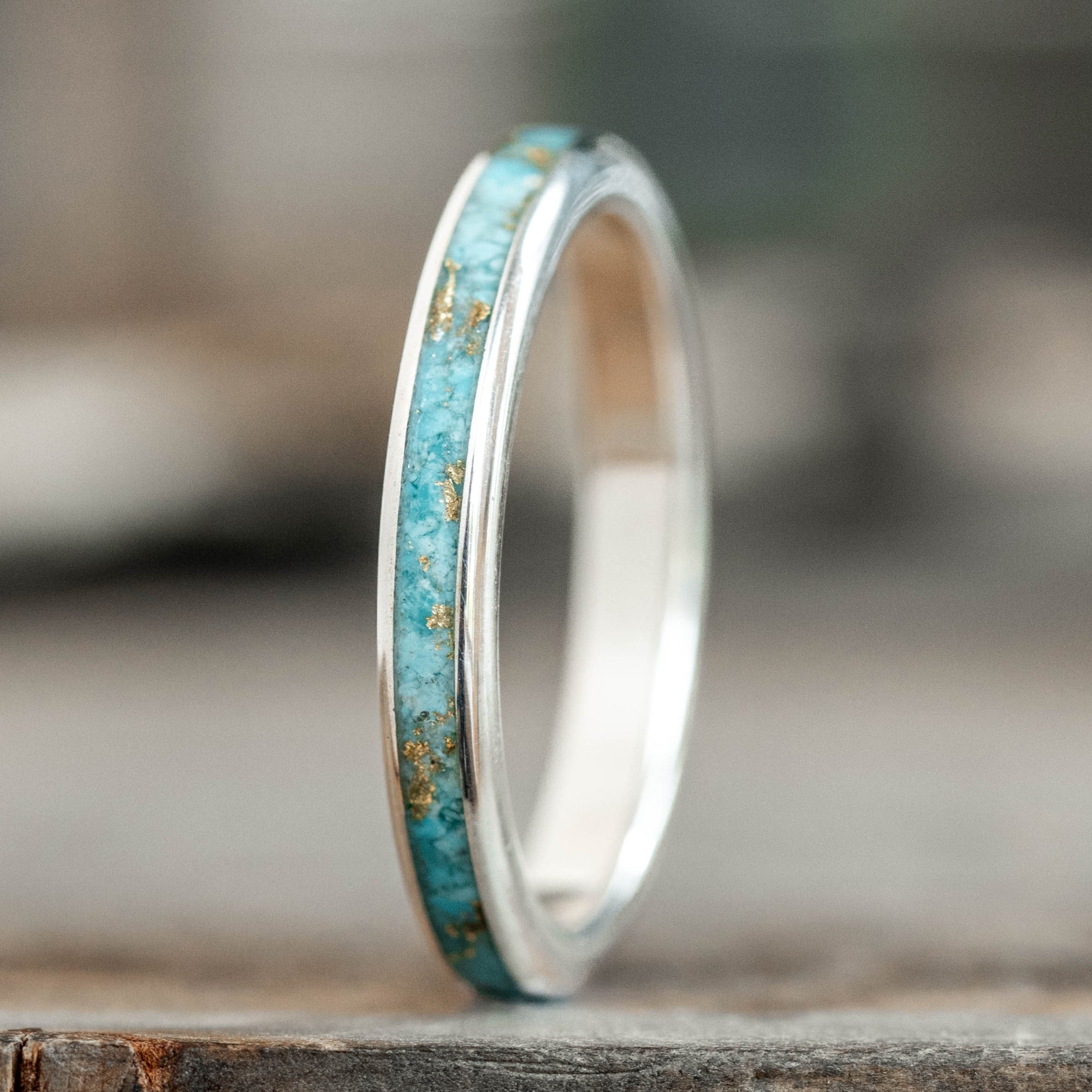 The Phoenix - Women's Sterling Silver & Turquoise Ring + Gold Flakes ...