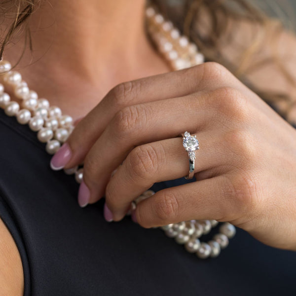 The Odette |Three Stone Round Diamond Engagement Ring with Diamond Side ...