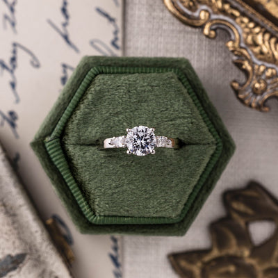 The Odette |Three Stone Round Diamond Engagement Ring with Diamond Side ...