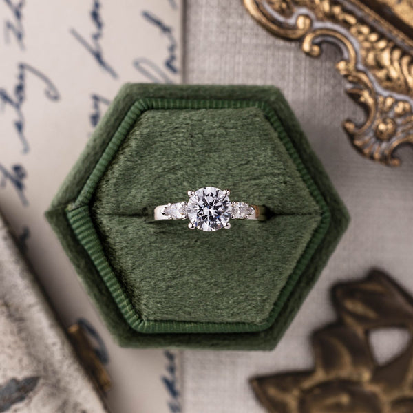 The Odette |Three Stone Round Diamond Engagement Ring with Diamond Side ...