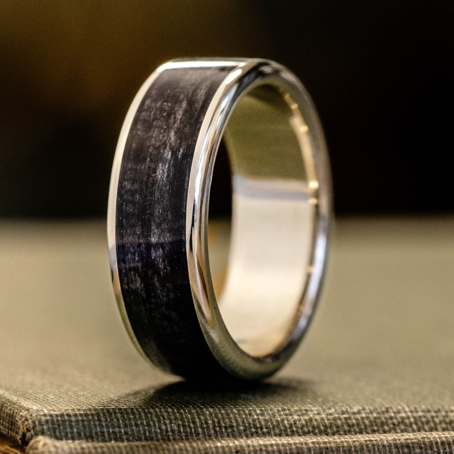 The Speakeasy | Men's Gold Wedding Band with Wide Channel Whiskey Barr ...
