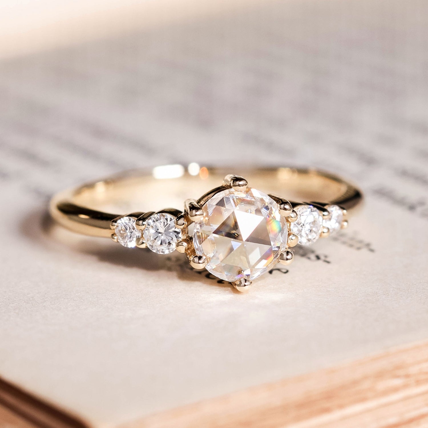 The Austen - Rose Cut Moissanite Engagement Ring with Moissanite Accent ...