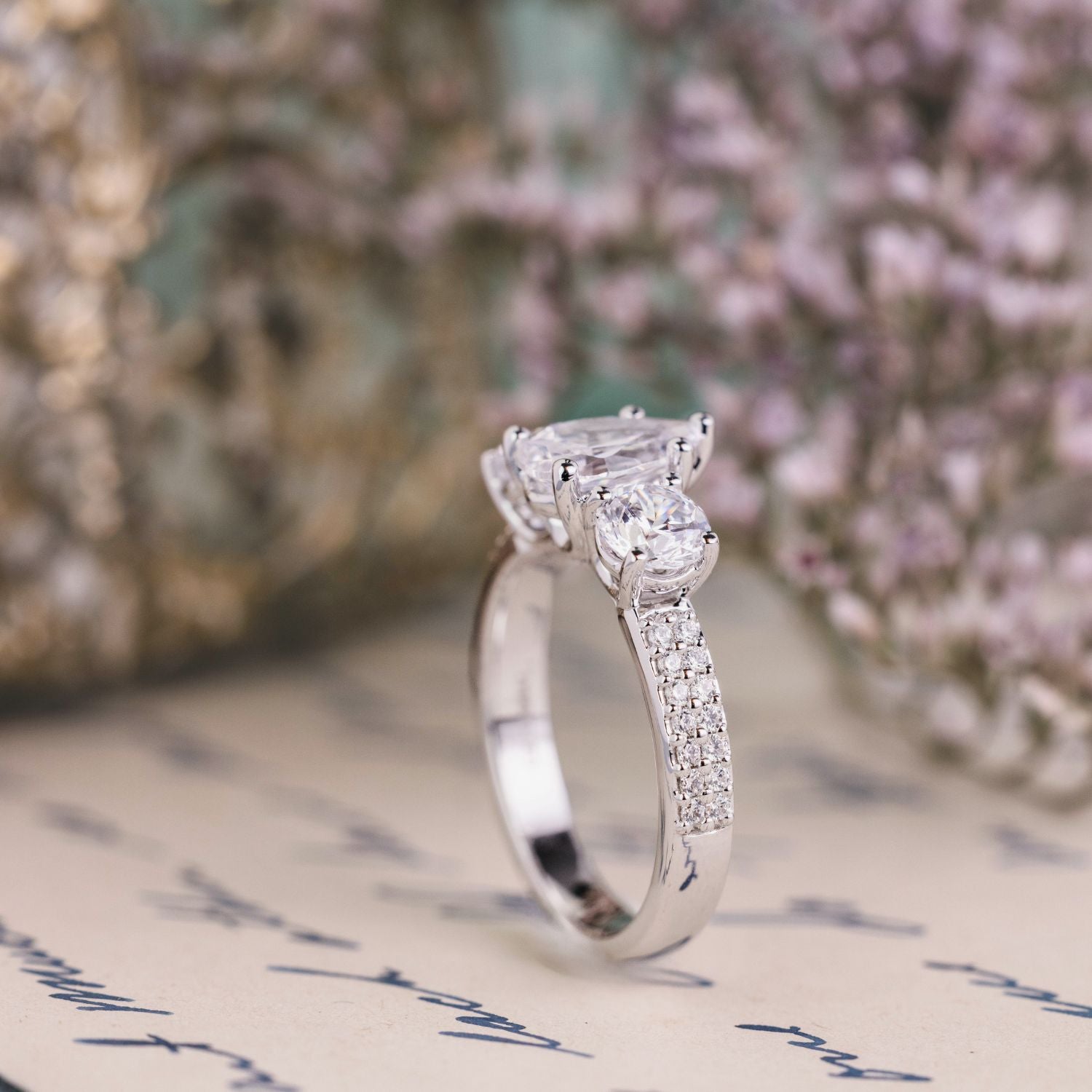 Pear Three-Stone Diamond Engagement Ring – Rustic and Main