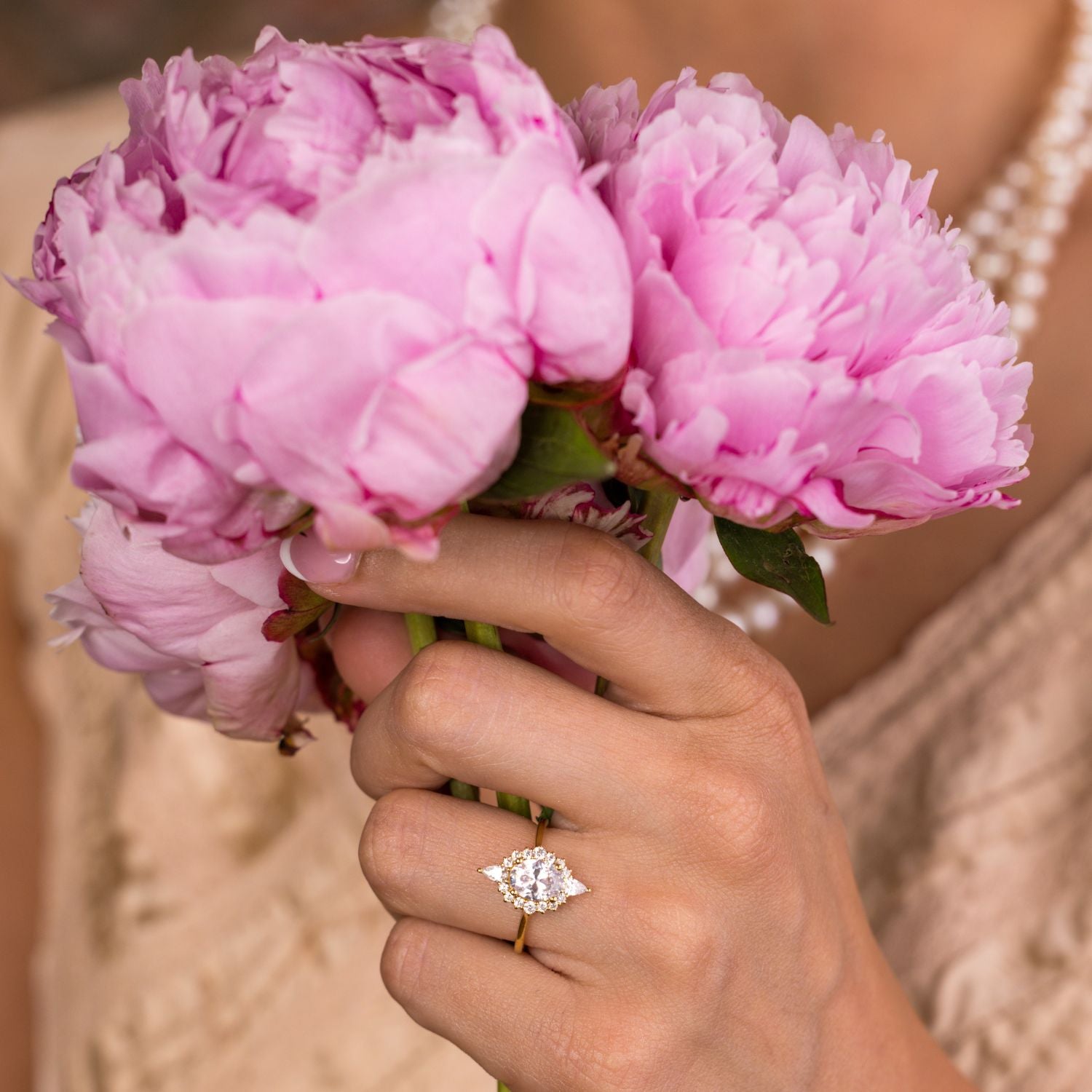 Oval Diamond Engagement Ring with Starburst Diamond Halo – Rustic and Main