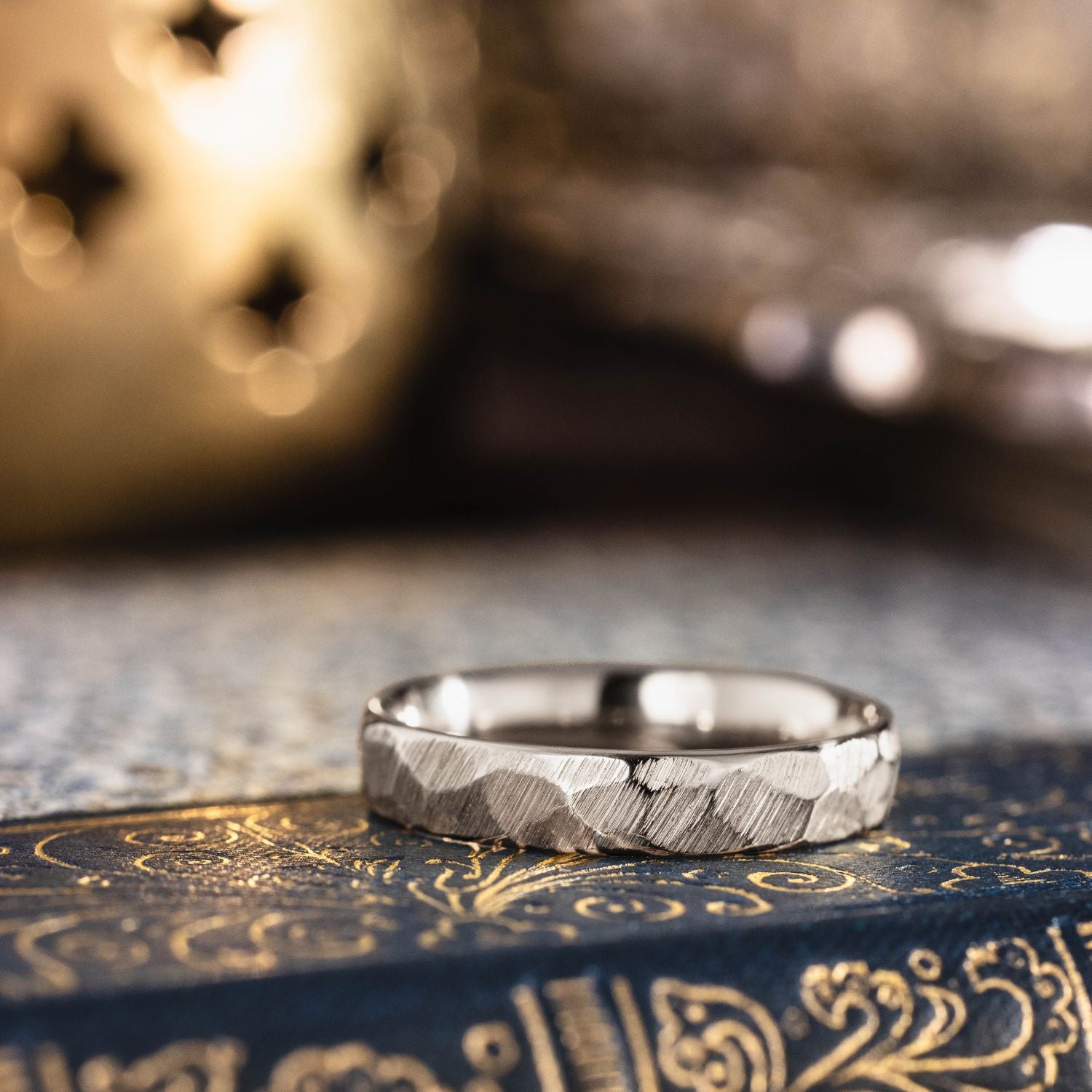 The Luna | Women's Faceted White Gold Wedding Band – Rustic and Main