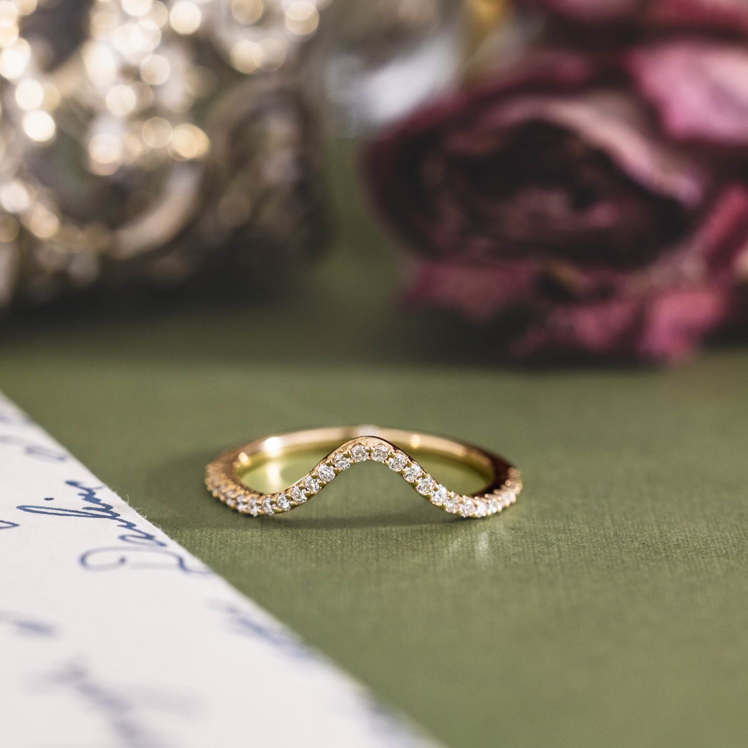 The Lillian - Deep V-Shaped Diamond Pavé Contour Band – Rustic and Main