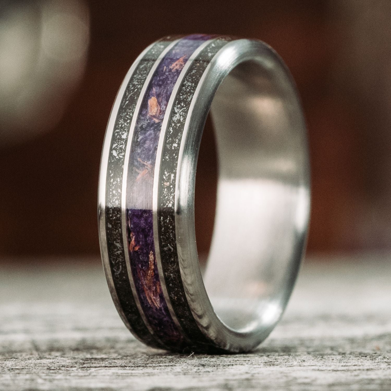 The Sky to Field | Men's Titanium Wedding Band with Meteorite and Sea ...